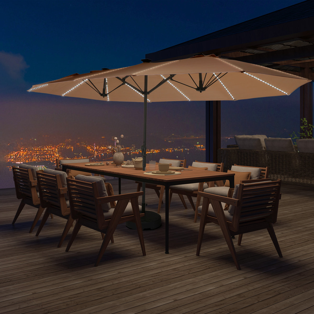 Arlmont & Co. Nyila 180'' x 108'' Rectangular Lighted Market Umbrella | Wayfair